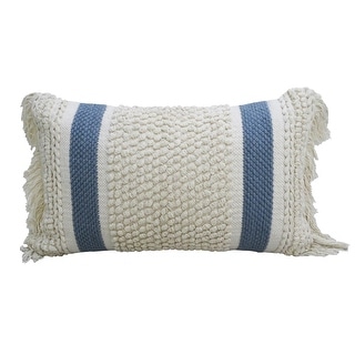 HomeRoots 14" X 24" Cream And Light Blue Handmade Nubby Texture Throw ...