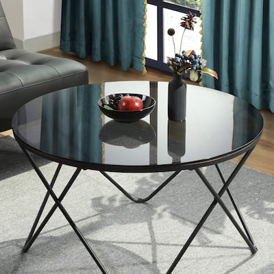 Homylin Modern 31.5" Black Glass Round Coffee Table for Living Room ...