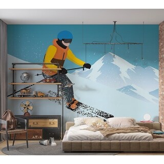Premium Peel & Stick Wall Mural - Skiing Adventure - Bed Bath & Beyond ...
