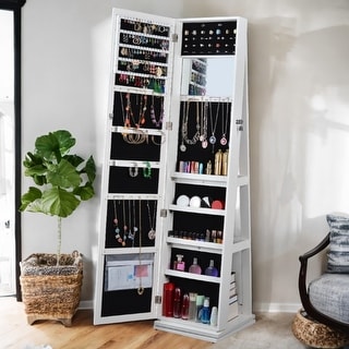 Full Length Mirror 360° Swivel Jewelry Cabinet with Velvet Interior ...