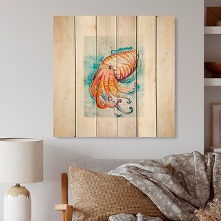Designart 'Aquarelle Cuttlefish Art' Nautical & Coastal Wood Wall Art ...