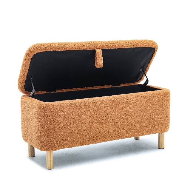 Boucle Upholstered Storage Ottoman, Faux Fur Ottoman Bench with Storage ...