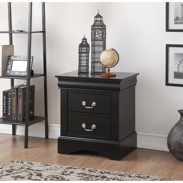Black Bedside Table with Two Drawers - Transitional Style - No Assembly ...