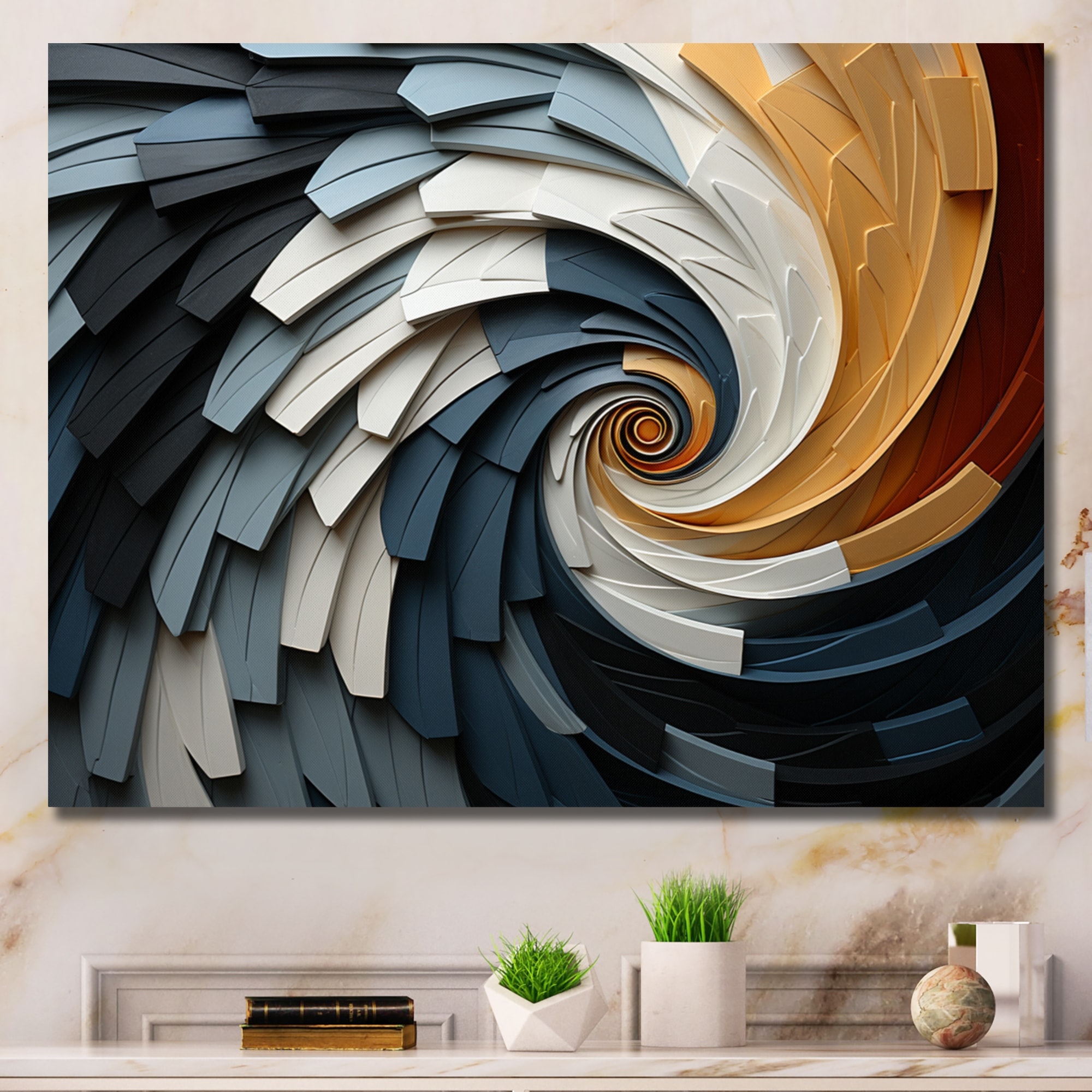 Designart "Gold Teal Abstract Spirals I" Abstract Spirals Canvas Print ...