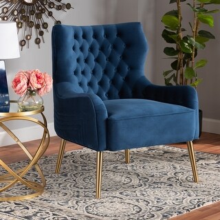 Nelson Modern Luxe and Glam Navy Blue Velvet Fabric Upholstered and ...