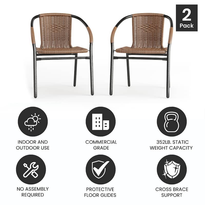 Indoor/Outdoor Stacking Rattan Restaurant Patio Chairs (Set of 2 ...