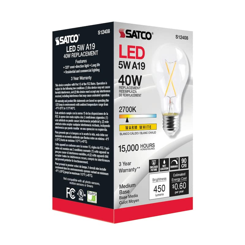 5 Watt LED A19 Clear Medium Base 2700K 90 CRI 120 Volt - N/A - Bed Bath & Beyond - 33705280