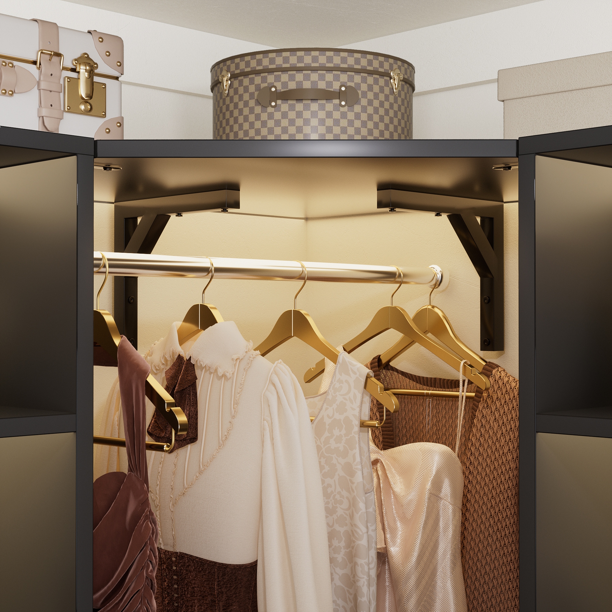 Corner Closet System with 12 Shelves and 2 Hanging Rods 40 W x 80 H Freestanding Walk in Closet Organizer System White