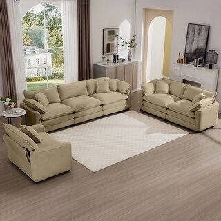 3 Piece Tan Corduroy Sofas Set with Single Sofa Chair, Loveseat and 3 ...