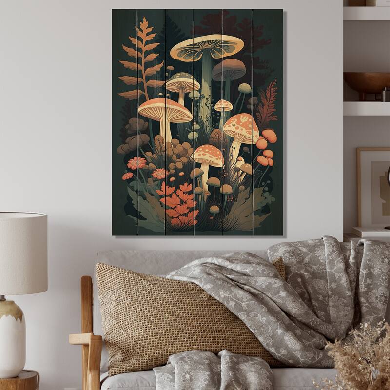 Designart Vintage Mushrooms Amanita Muscaria Vi Landscape Forest Wood
