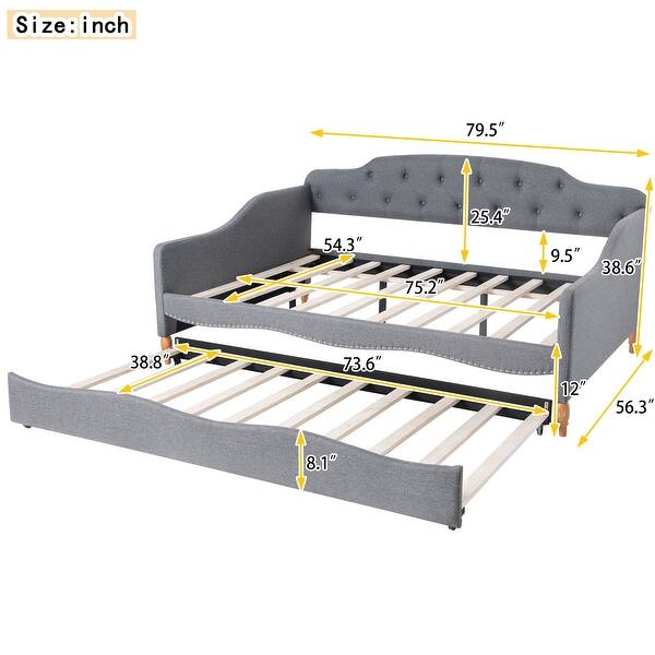 Full Size Vintage Upholstery Daybed with Trundle Bed - Bed Bath ...