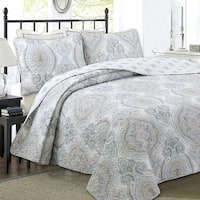 Full/Queen Medallion Reversible Quilt Set Sky Blue Tan Gray - Bed Bath ...