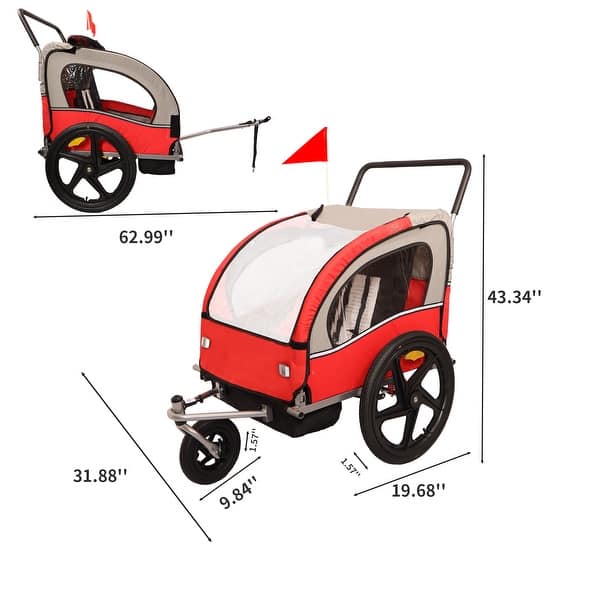 2-Child Bicycle Trailer Double Tow Behind Bike Trailer Jogger - Bed ...