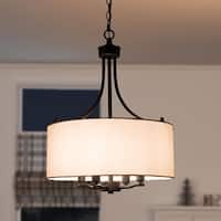 Martina 5-Light Black Chandelier Light with White Double Drum Shade ...
