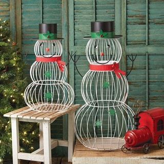 Set of Two Wire Snowmen Displays - Largest is 17½'' x dia. 34''H - Bed ...