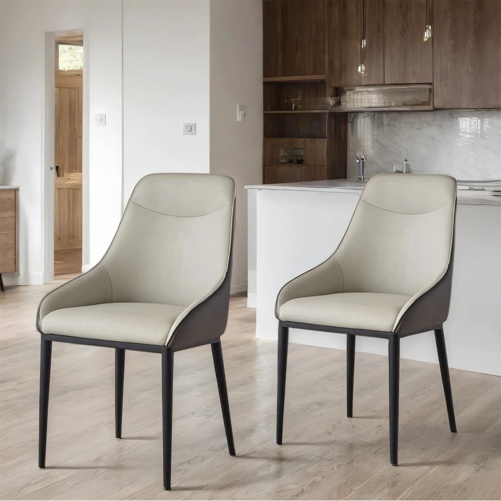 Set of 2 Alrik Brown Arm Chair with Zigzag Stitching Black Metal Legs ...