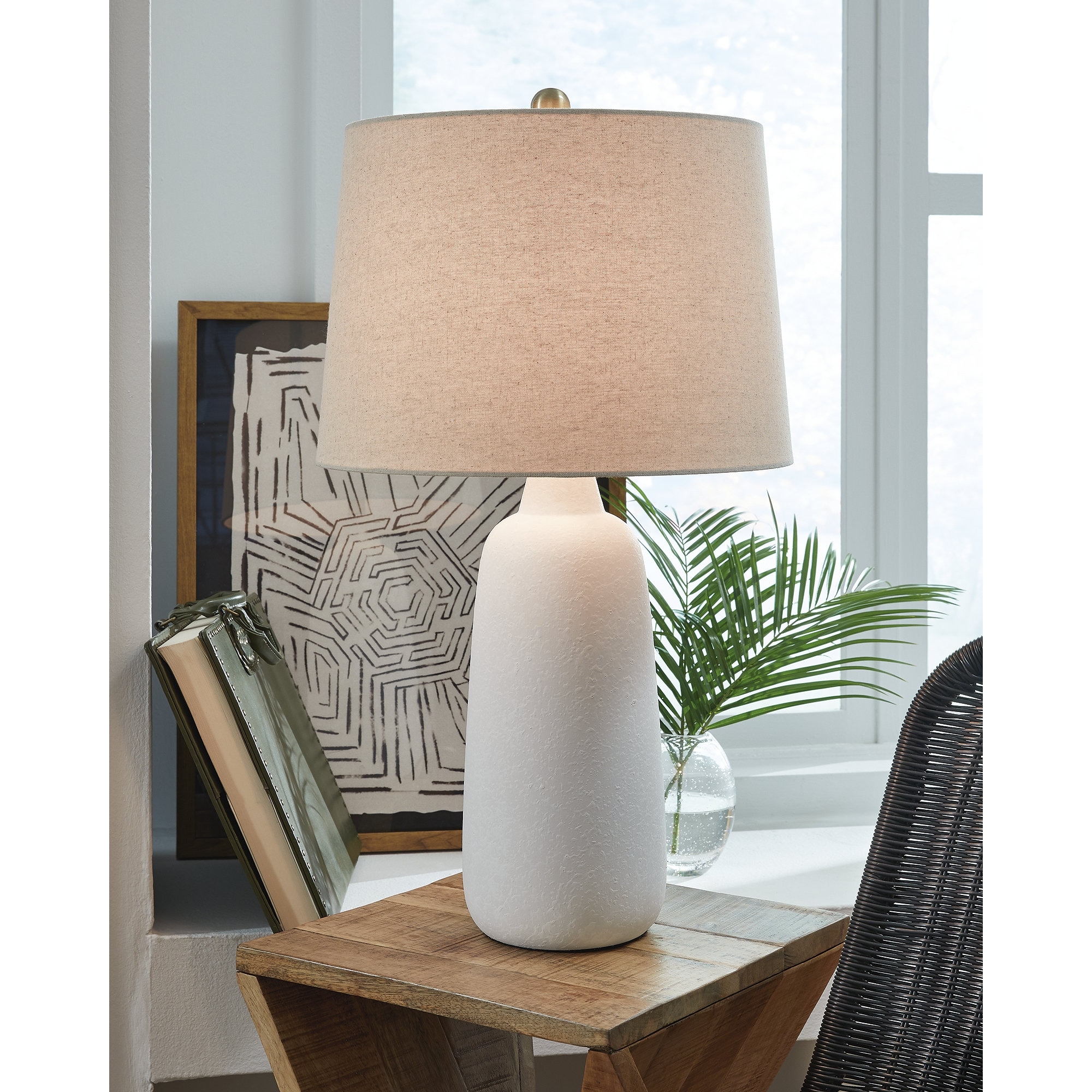StyleCraft Olney Textured Concrete Table Lamp with Off-White Linen Drum ...