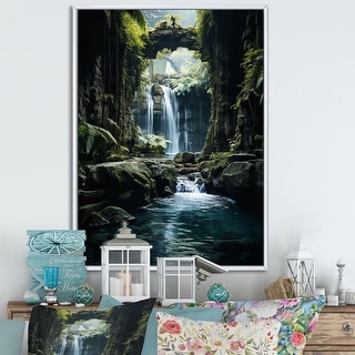 Designart "Waterfall Hidden Oasis II" Waterfall Framed Wall Decor - Bed ...