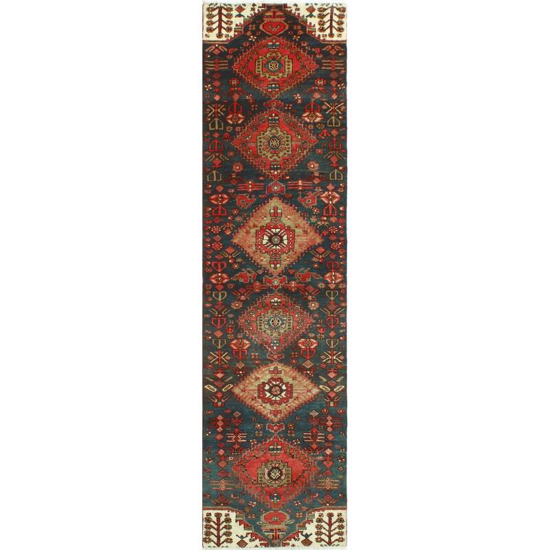 Noori Rug Fine Vintage Distressed Shukura Blue/Rust Runner - 2'5" x 10 ...