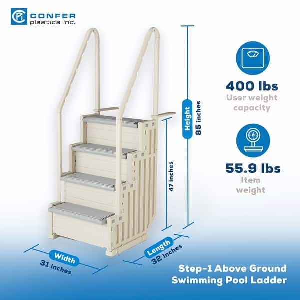 Confer Step-1 Heavy-Duty Above Ground Swimming Pool Stair Entry System ...