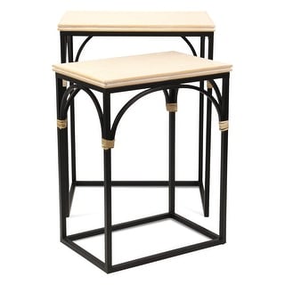 Claudette Set of 2 Rattan Accented Wood & Metal Rectangle Side Tables ...