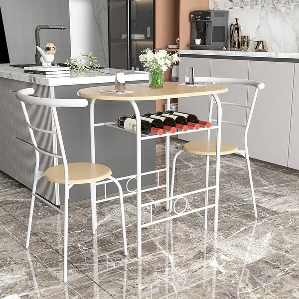 3 Pieces Kitchen Table Set with Metal Frame and Shelf Storage Space Saving Bistro Table Set for Small Spaces Outdoor Indoor Bed Bath Beyond 36881329