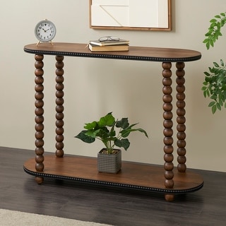 Brown Wood Oval Spindle 1 Shelf Console Table with Beaded Edges - Bed ...