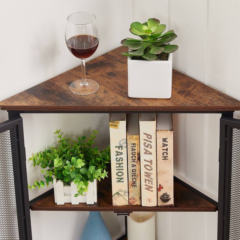 VECELO Triangular Corner Cabinet 27.5" 3-tier End Table with Mesh Doors ...