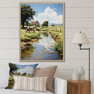 Designart "Cow Farmstead Serenity" Animals Cow Framed Canvas Art Print ...