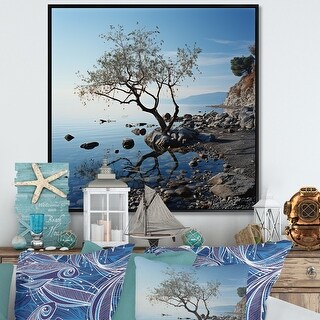 Designart "Solitude Tree Coastl Horizon" Coastal Minimalism Framed Wall ...