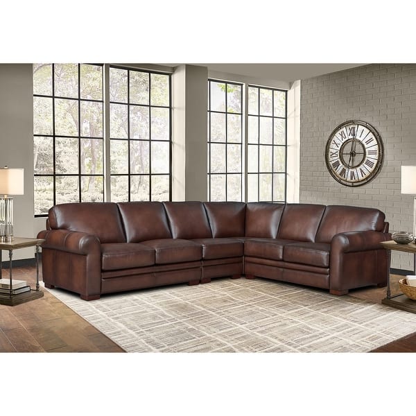 Hydeline Brookfield Top Grain Leather L-Shape Sectional With Feather ...