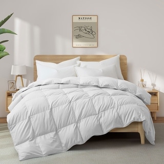 All-Season Medium Warmth White Goose Down Comforter with Premium Fabric ...