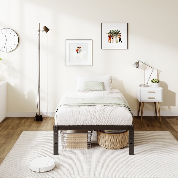 6 Inch Metal Platform Bed Frame with Classic Wooden Slat Support By ...