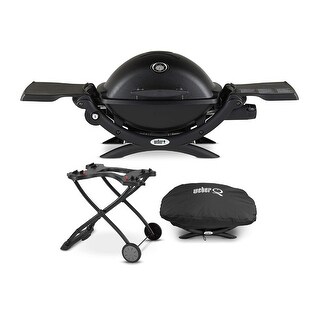 Weber Q 1200 Gas Grill - LP Gas (Black) w/ Portable Cart &Grill Cover ...