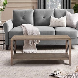 Wooden Coffee Table With R-Shaped Frame,Retro Gray - Bed Bath & Beyond ...