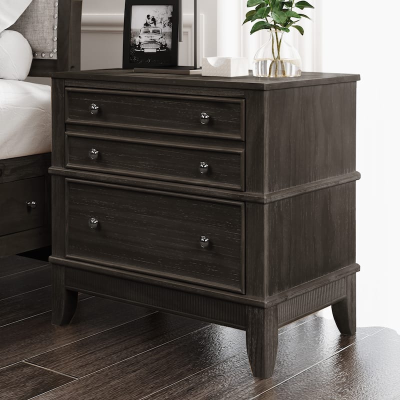 Hazel 3-Drawer Solid Wood Storage Nightstand Chest - Overstock - 37176336