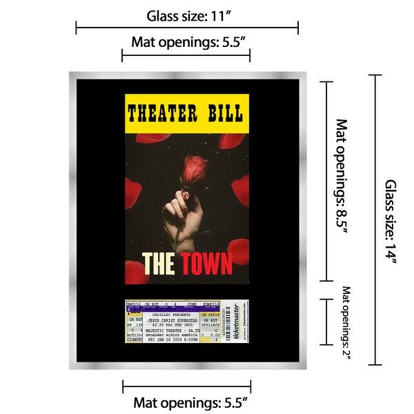 11x14 Silver Playbill Frame with Black Mat with 2 Openings to Display ...