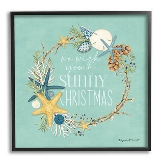 Stupell Wish You A Sunny Christmas Wreath Framed Giclee Art by ...