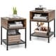2-Tier Side Table Set - Industrial End Table with Open & Mesh Storage ...