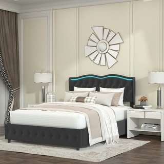 Full Platform Bed Frame with Deep Tufted Buttons and Nailhead Trim ...