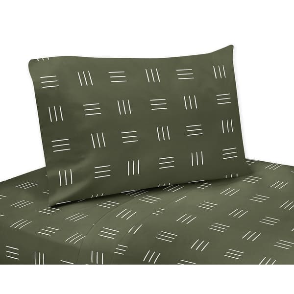 Hunter Green Boho Mudcloth Twin Sheet Set White Bohemian Woodland ...