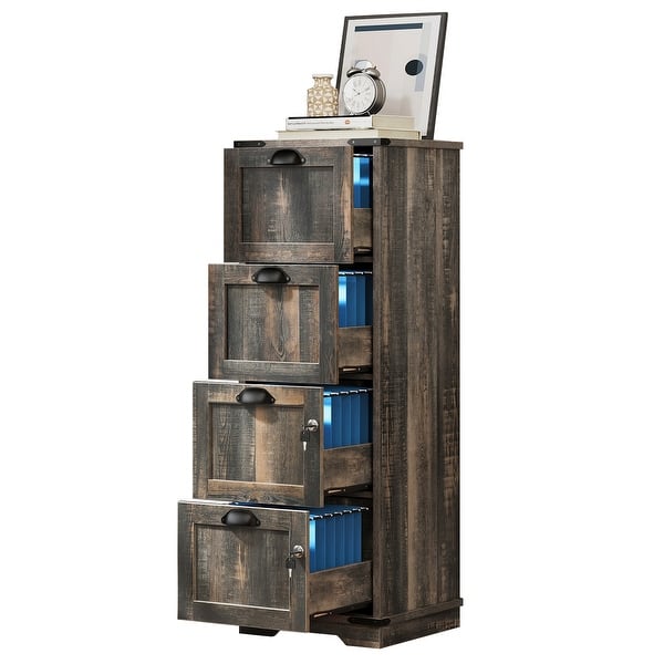 Moasis 4 Drawer Rustic Wood Vertical File Cabinet with Lock Storage ...