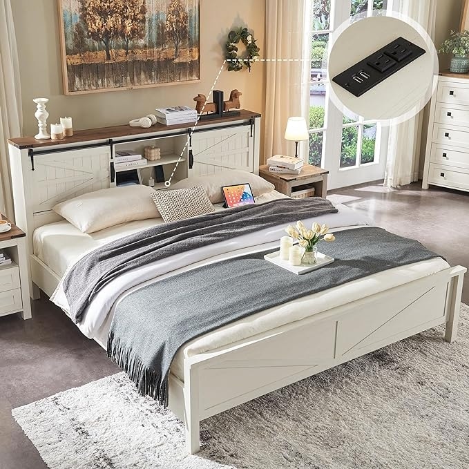 Farm style queen bed frame store