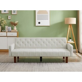74.4" Linen Futon Sofa Bed with Multi-Position Adjustable Backrest ...