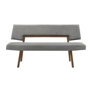 Yumi 63 Inch Dining Bench, Seat and Back with Charcoal Fabric, Walnut ...
