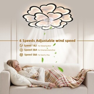 35" Flower Shape Ceiling Fan Lights with Dimmable LED & Remote Control ...