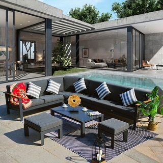 7-piece Patio Aluminum L-Shape Conversation Sofa Set - Bed Bath ...