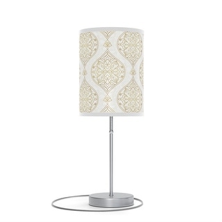 20" Silver Table Lamp With Gold And White Filigree Scroll Cylinder ...