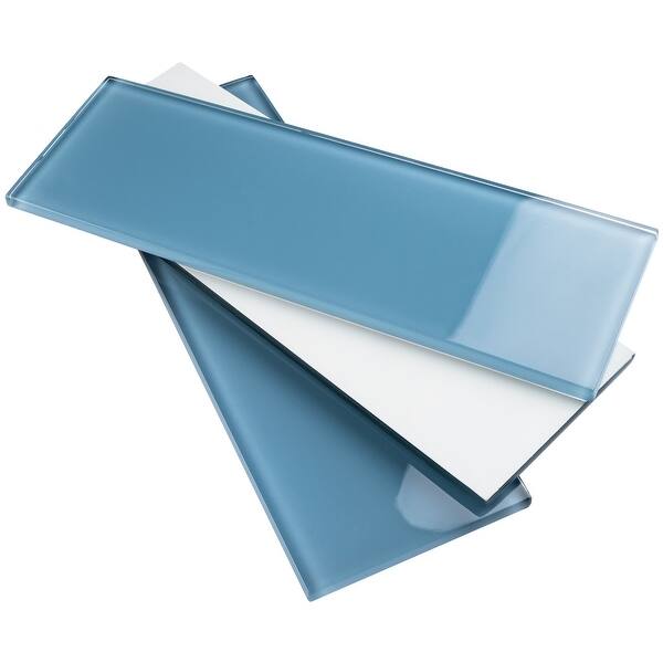 TileGen. 4" x 12" Glass Subway Tile in Light Blue Wall Tile (30 tiles ...