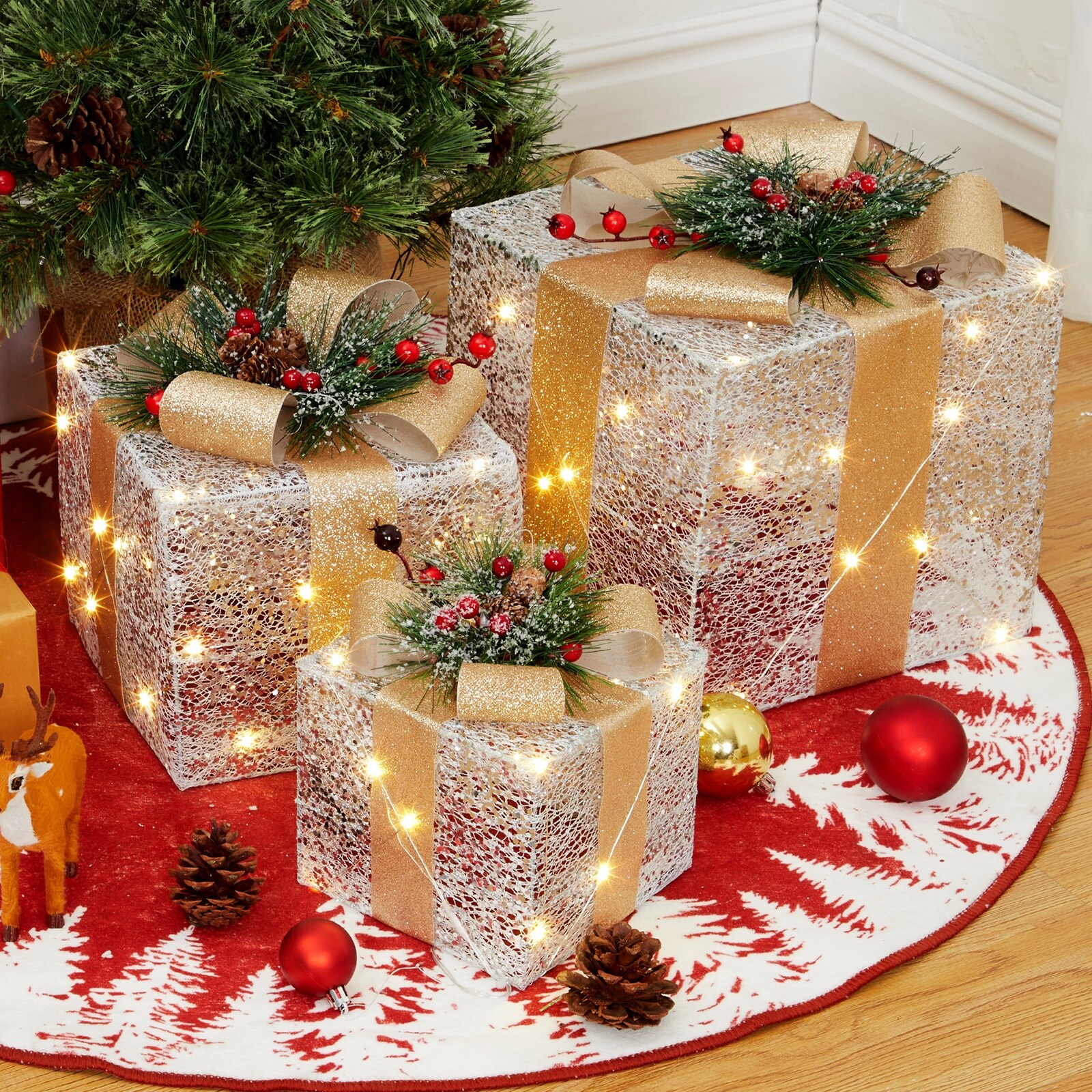 Set of 3 Christmas Lighted Gift Boxes Light Up Xmas Ornaments On Sale Bed Bath Beyond 41611822